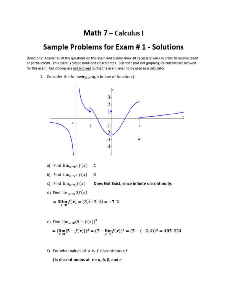Math7 - SampleExam Chapter 1 Solutions | PDF | Function (Mathematics) | Mathematical Concepts