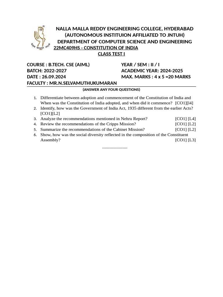 Class Test 1 | PDF | Technology & Engineering