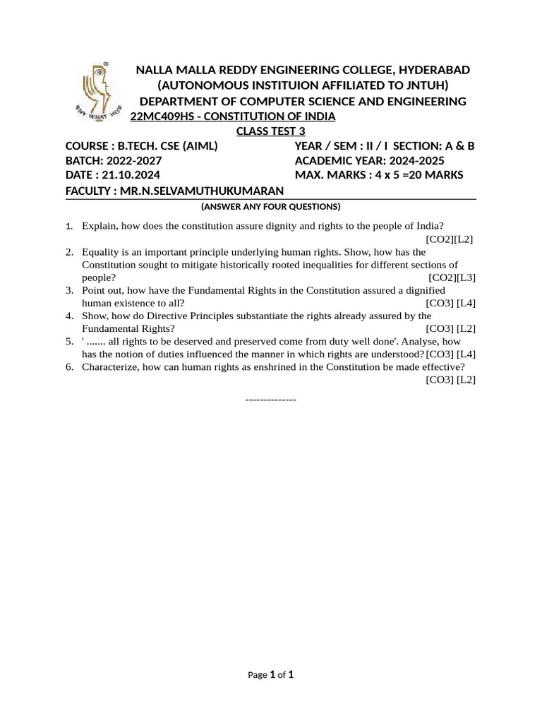 Class Test 3 Question Paper | PDF | Computers