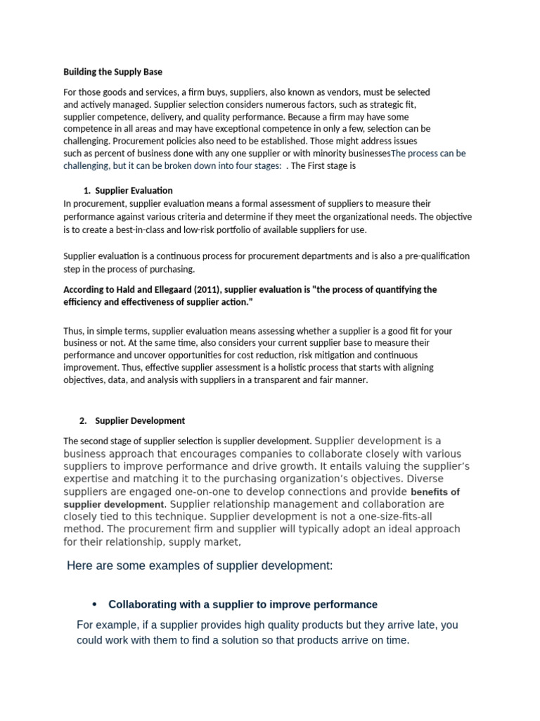 Building The Supply Base | PDF | Supply Chain | Supply Chain Management