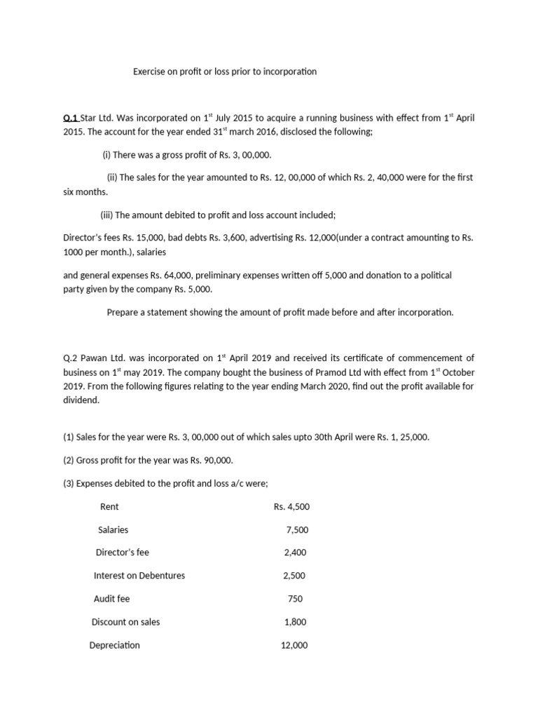Profit and Loss Analysis Pre/Post Incorporation | PDF | Income ...