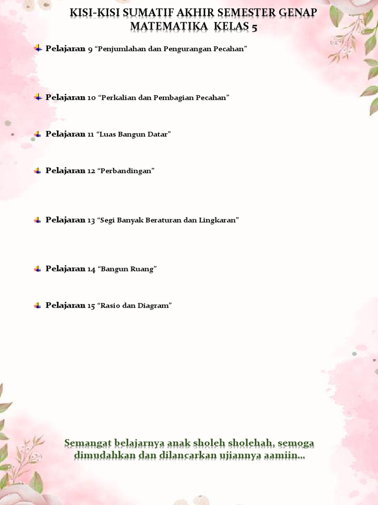 Kisi Kisi Pas Genap MTK 2024 Kelas 5 | PDF | Metode & Bahan Ajar