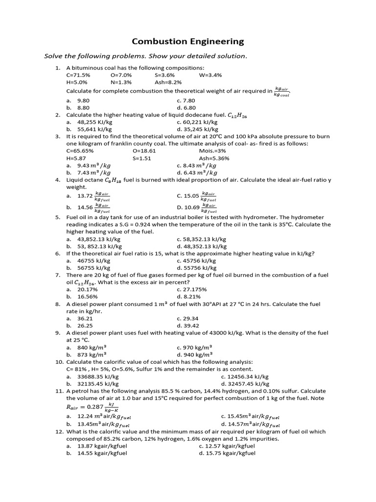 Problem Set | PDF | Fuels | Chemical Process Engineering Problem Set | PDF | Fuels | Chemical Process Engineering