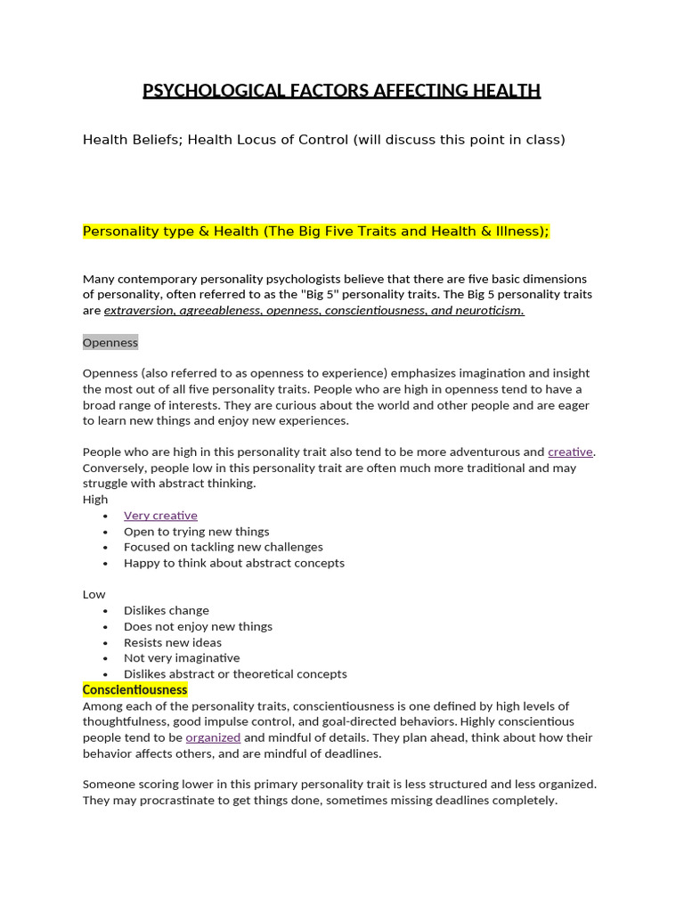 6-Lec 6 PERSONALITY TYPE AND HEALTH | PDF | Extraversion And ...