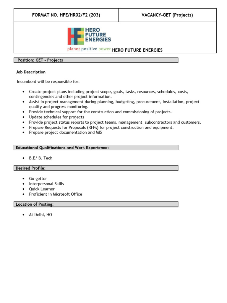 Vacancy-GET (Projects) | PDF