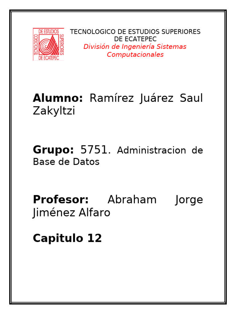 Capitulo 12. Administrar Vistas e Índices y Lenguaje de Control de Transacciones. | PDF | Bases ...