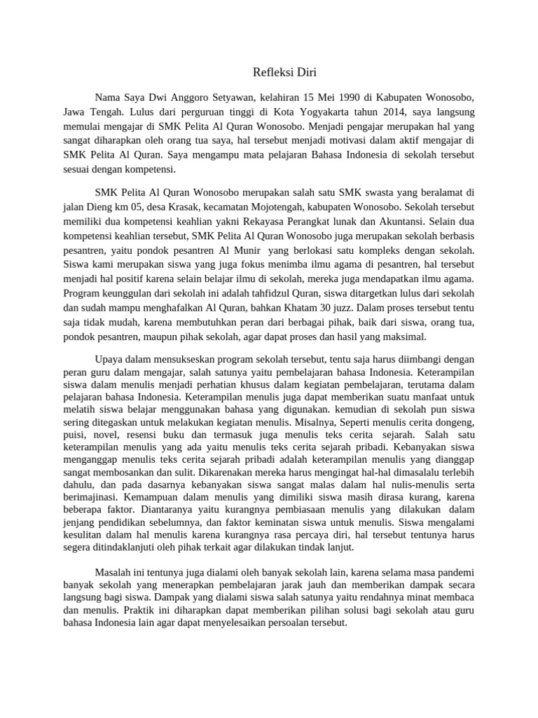 Refleksi Diri - Dwi Anggoro Setyawan - Bahasa Indonesia | PDF