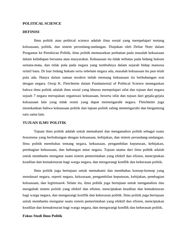 Definisi dan Tujuan Ilmu Politik | PDF