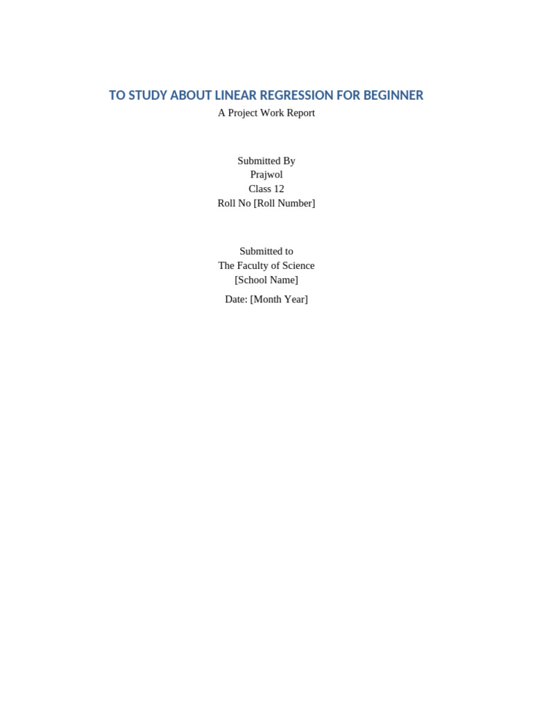 Linear Regression For Beginner Project Work | PDF | Statistics ...
