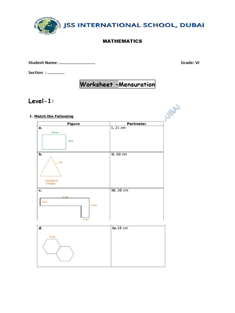 G6 - Mensuration WS 1 | PDF
