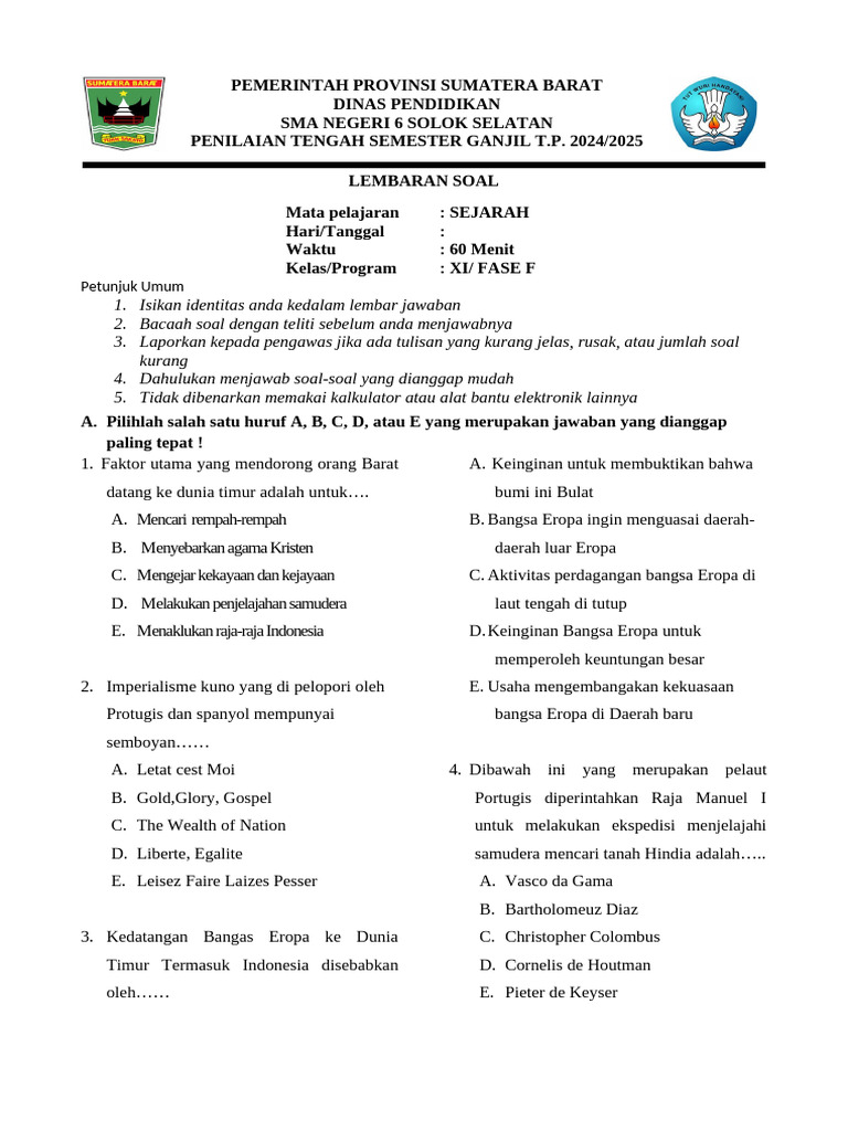 Soal PTS Sejarah Xi | PDF | Perjalanan | Sejarah