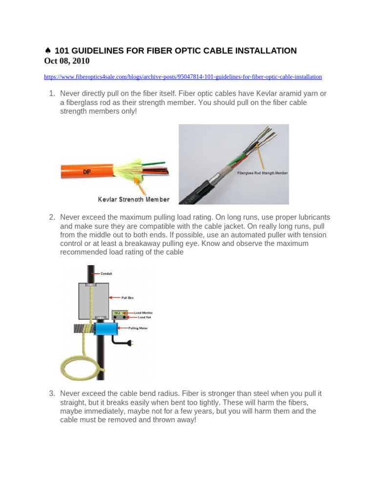 Fiber Optic Cable Installation Guidelines | PDF | Optical Fiber ...