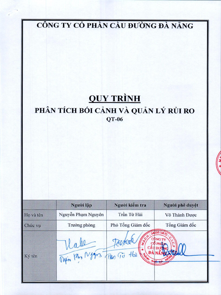 Quy Trinh Phan Tich Boi Canh Quan Ly Rui Ro QT-06 0001 | PDF