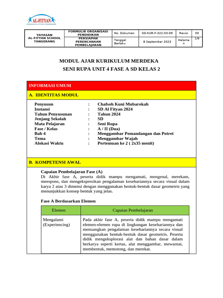 Modul Ajar Seni Rupa Kelas 2 Unit 4 (Pertemuan Ke 2) | PDF