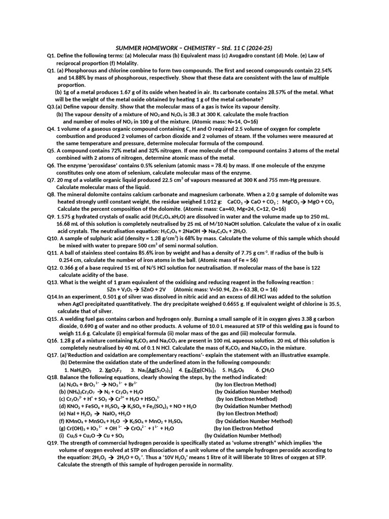 Assignment-11c 24-25 | PDF | Molecules | Mole (Unit)
