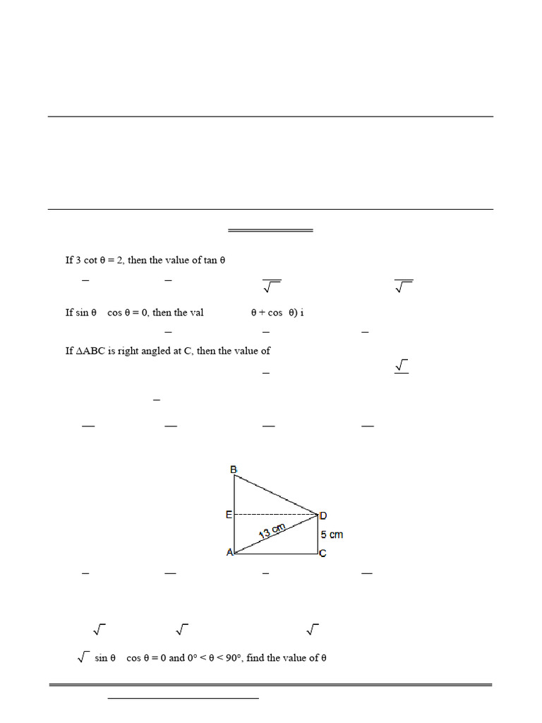 Class 10 Trigonometry Test Paper | PDF | Trigonometry | Mathematics