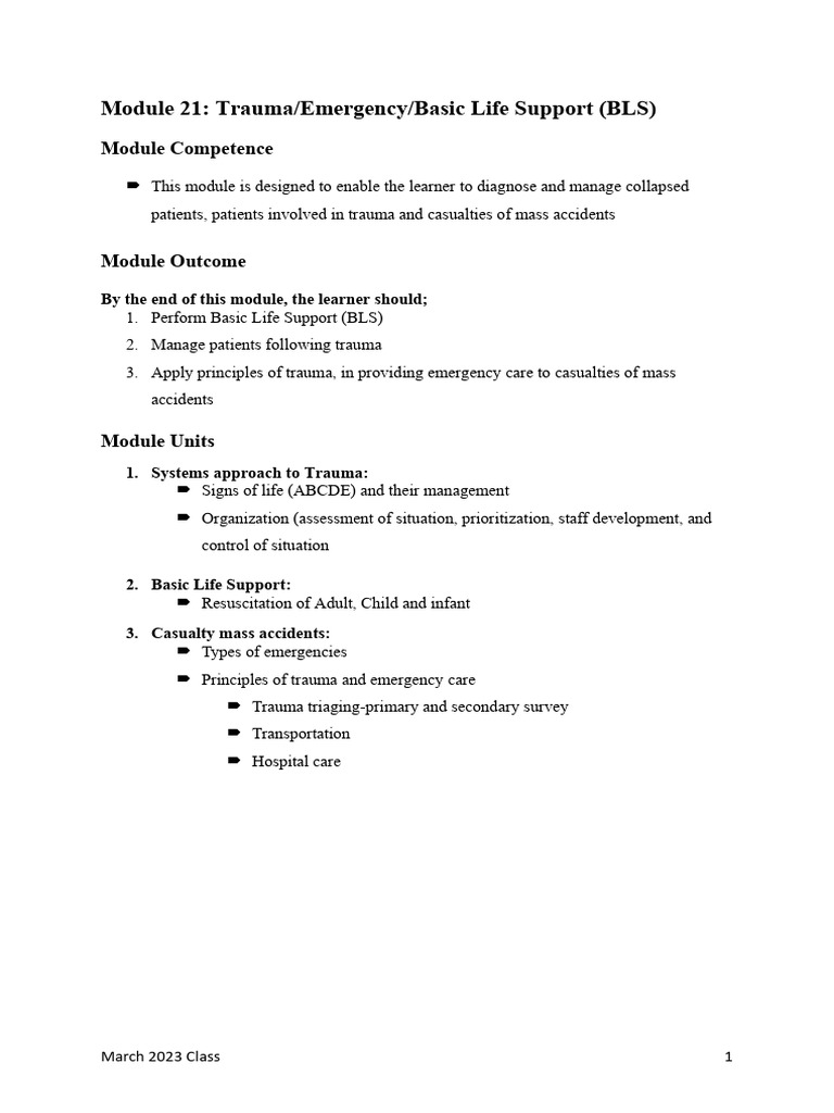Module 21 - Trauma - Emergency - BLS - Shared | PDF | Cardiopulmonary Resuscitation | Major Trauma