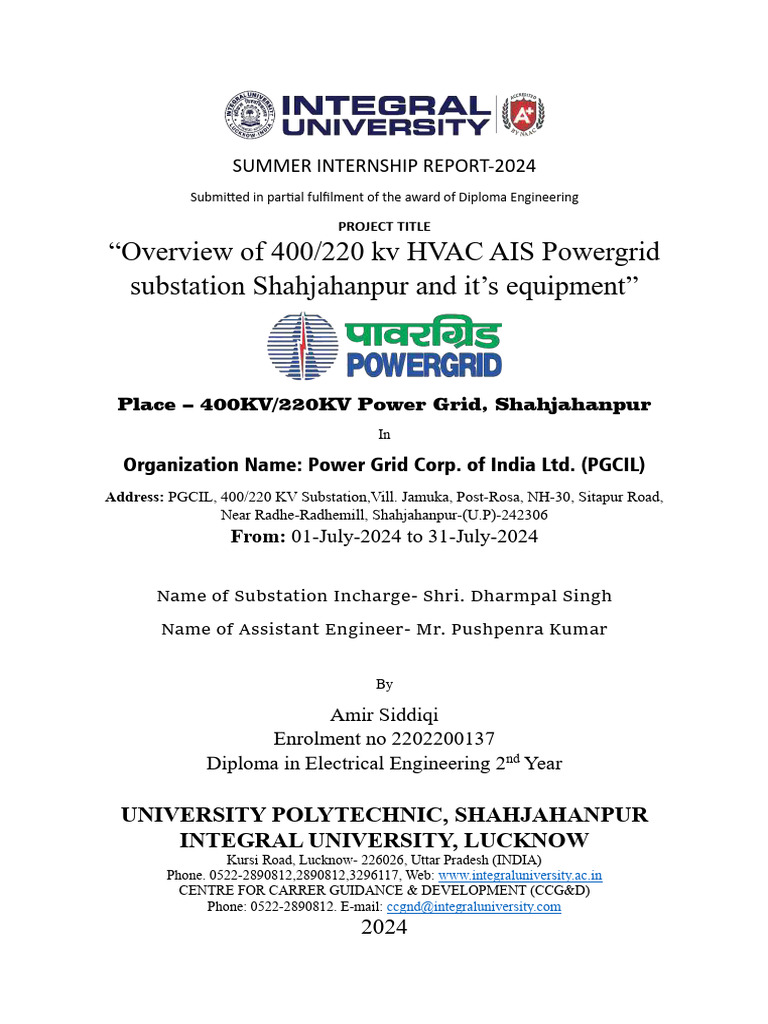 Amir Siddiqi Report of PGCIL | PDF | Electrical Substation | Electric Power Transmission