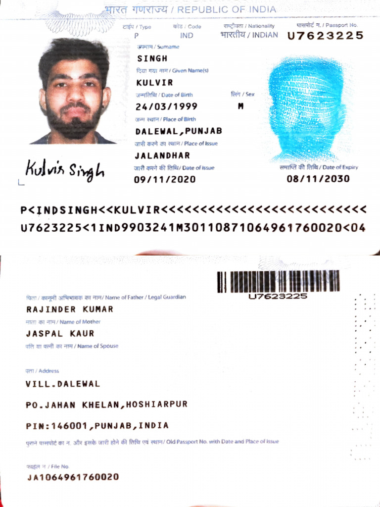 Indian Passport Details for Kulvir Singh | PDF