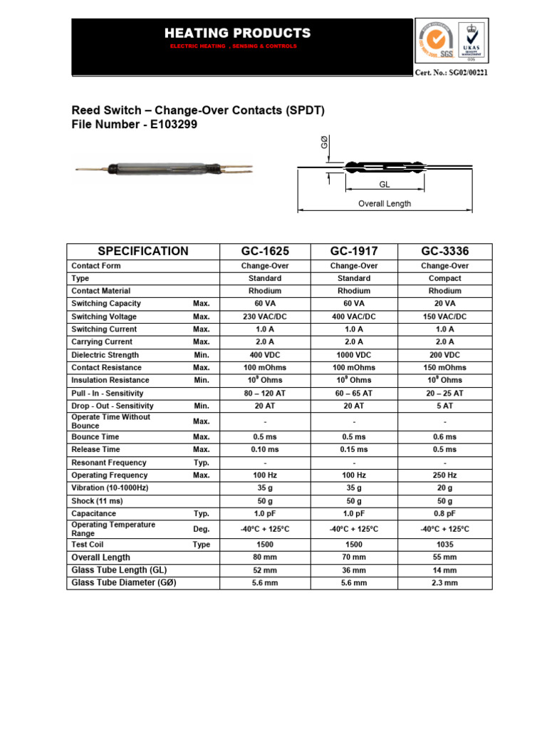 Reach - Reed Switch - Spdt | PDF | Switch | Alternating Current