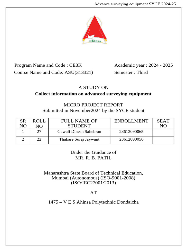 Advanced Surveying Micro Projet | PDF | Surveying | Geographic Information System