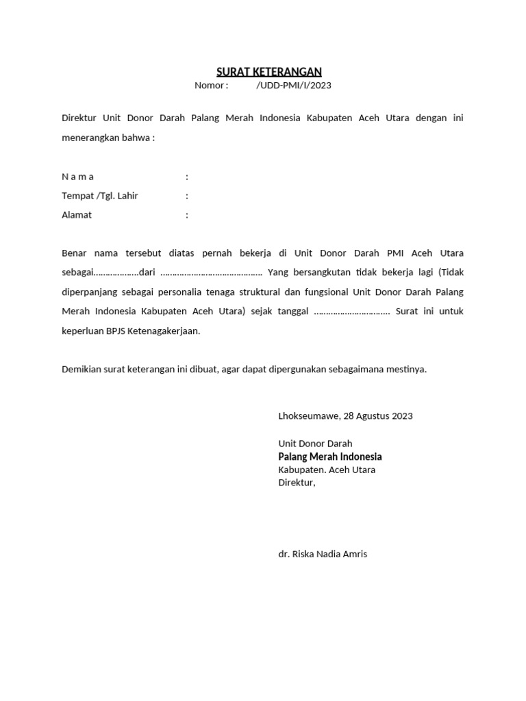 Surat Keterangan BPJS Ketenagakerjaan | PDF