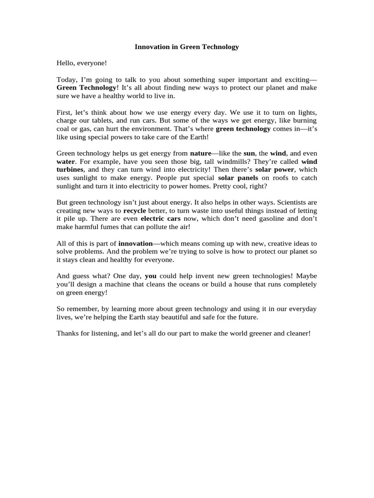 Inovation in Green Energy Script | PDF