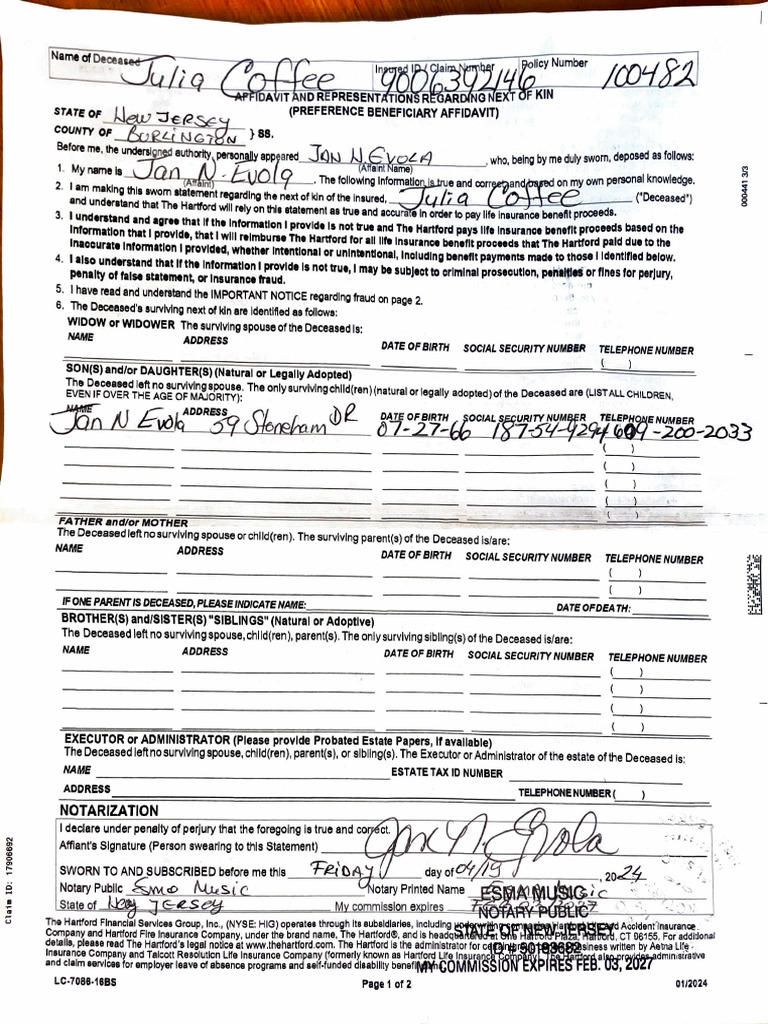 Preference Beneficiary Affidavit Form | PDF | Legal Concepts | Civil ...