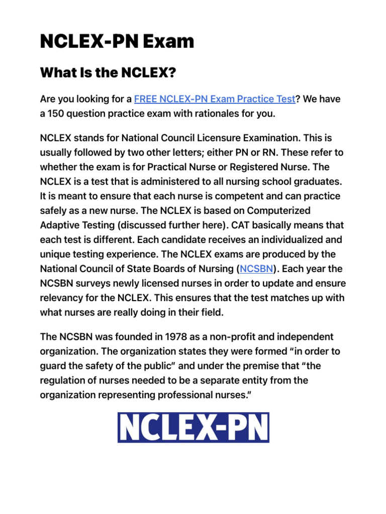 Reader PDF NCLEX-PN Exam | PDF | National Council Licensure Examination ...