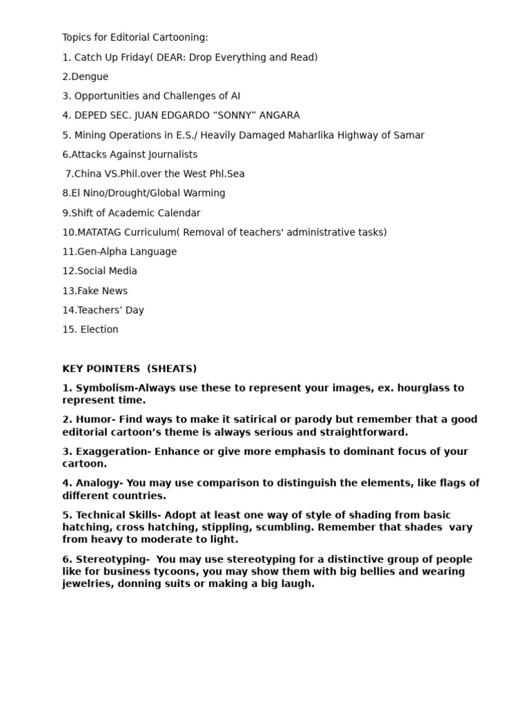 Topics For Editorial Cartooning | PDF