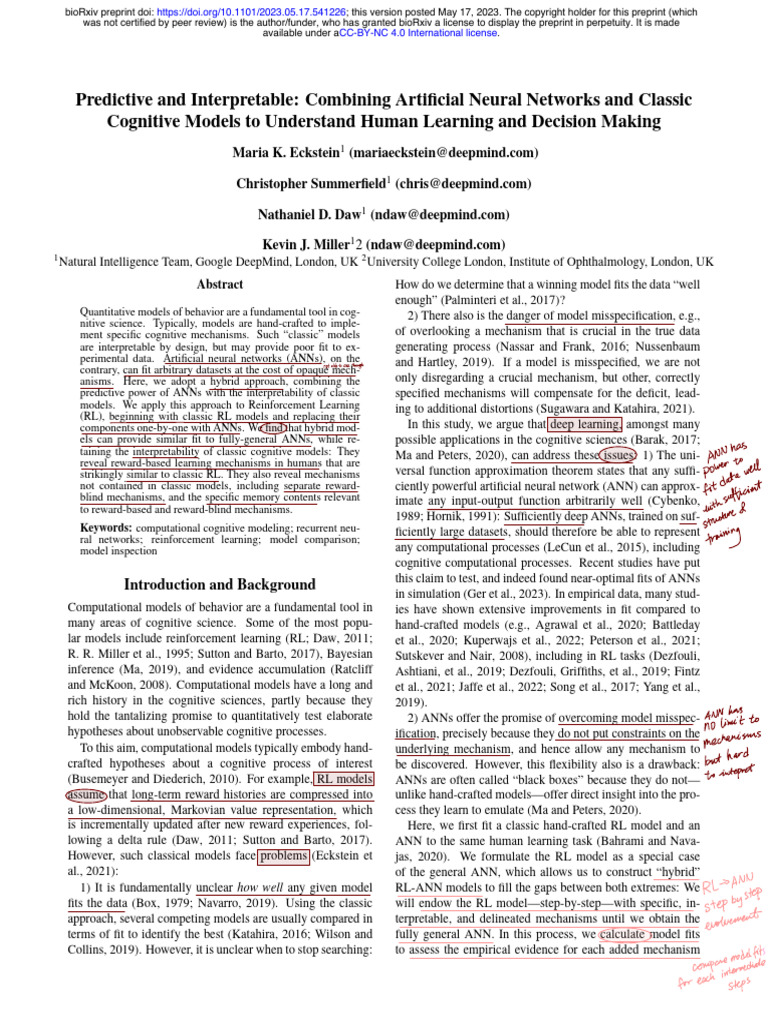 Predictive and Interpretable: Combining Artificial Neural Networks and Classic Cognitive Models ...