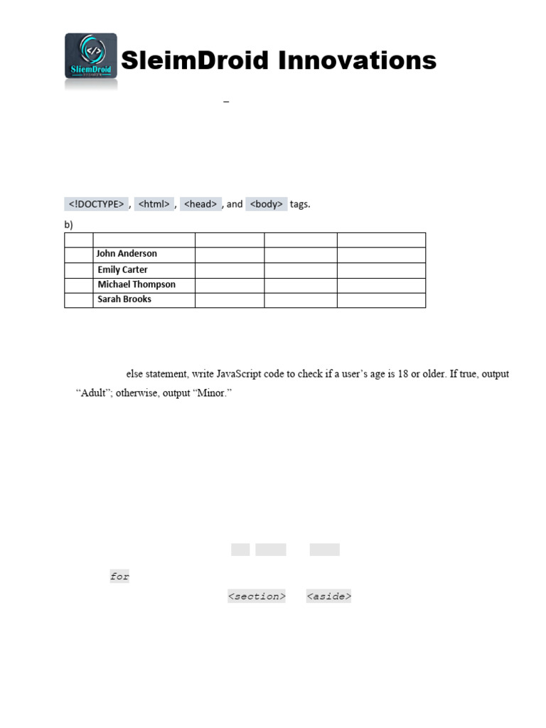 Web Technology Examination Questions | PDF | Html | Html Element