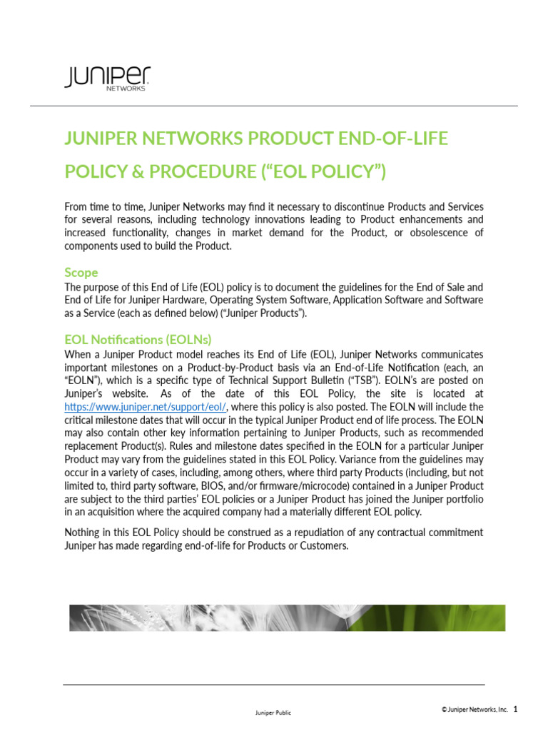 Juniper Networks End of Life Policy Procedureddd | PDF | Juniper Networks | Trademark