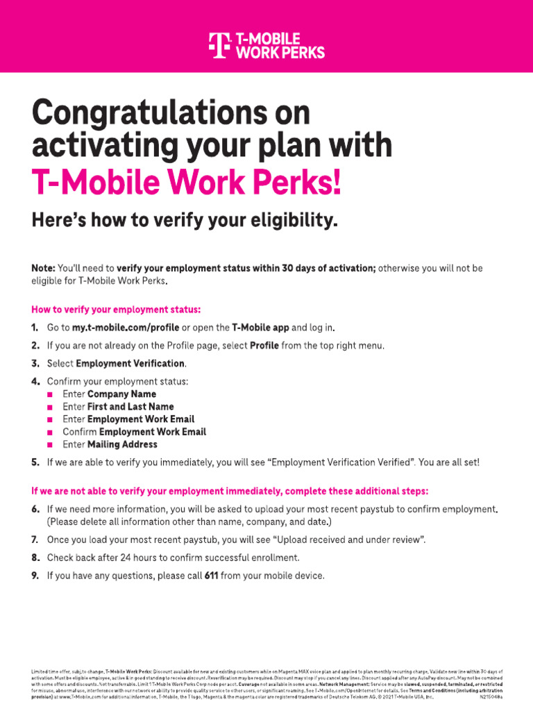 How To Verify T-Mobile Work Perks Discount Eligibility | PDF