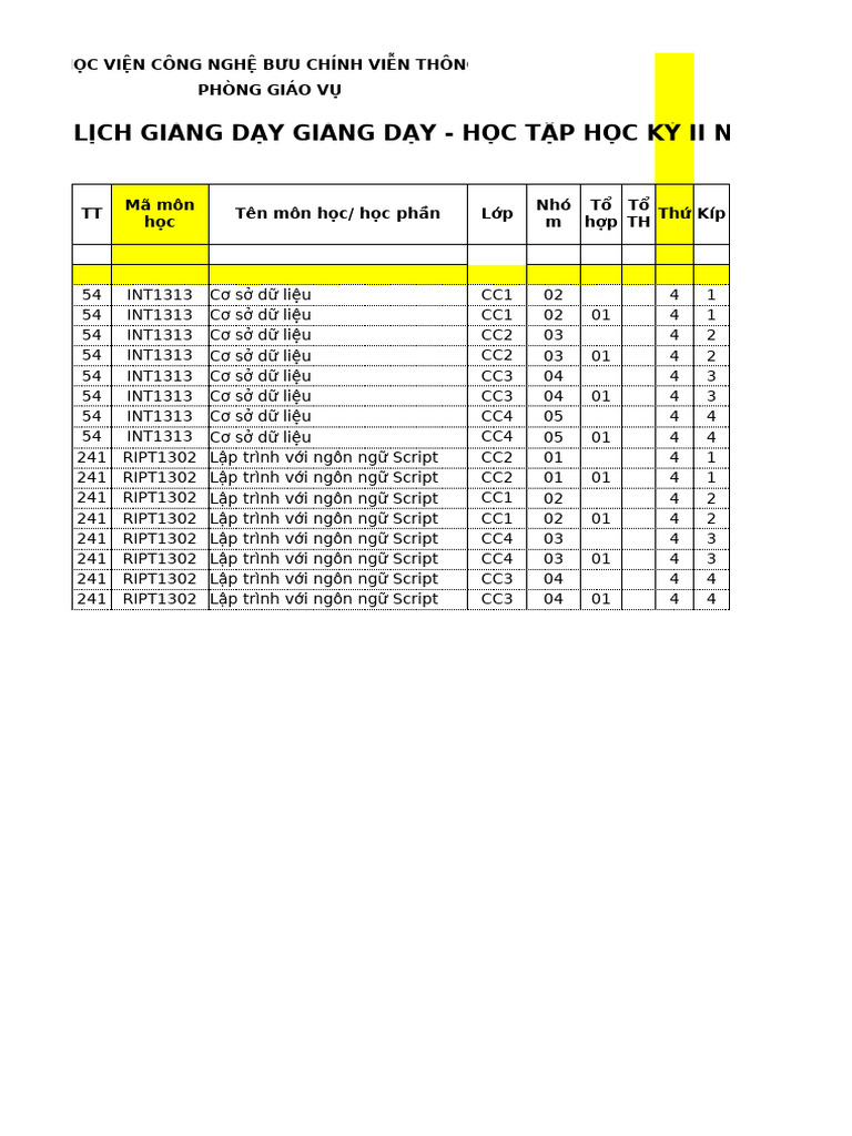 0115 - TKB HK2 Nam Hoc 2023-2024 Cu Nhan CNTT | PDF