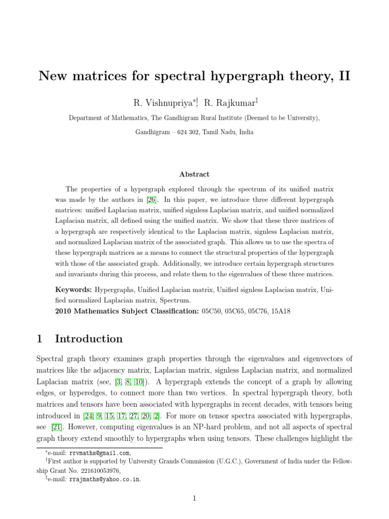 New Unified Matrices in Hypergraph Theory | PDF | Matrix (Mathematics ...
