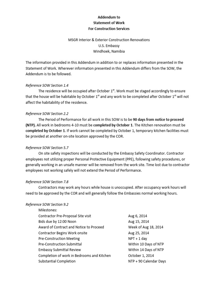 Construction Statement Addendum | PDF