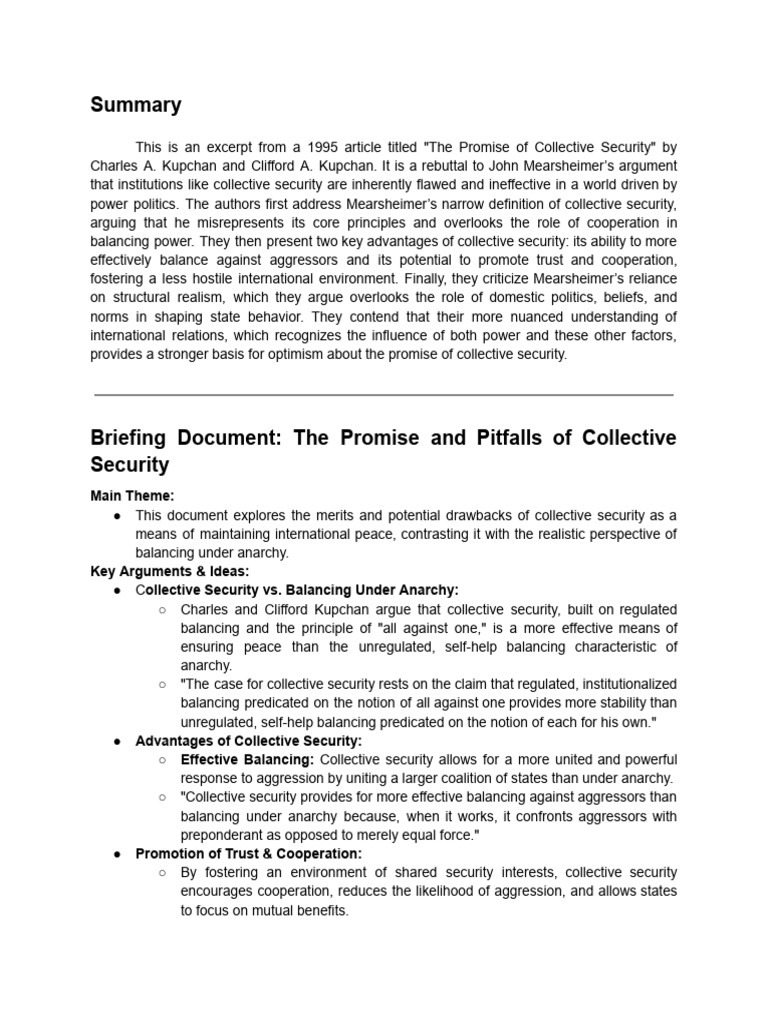The Promise of Collective Security | PDF | Political Science | International Relations