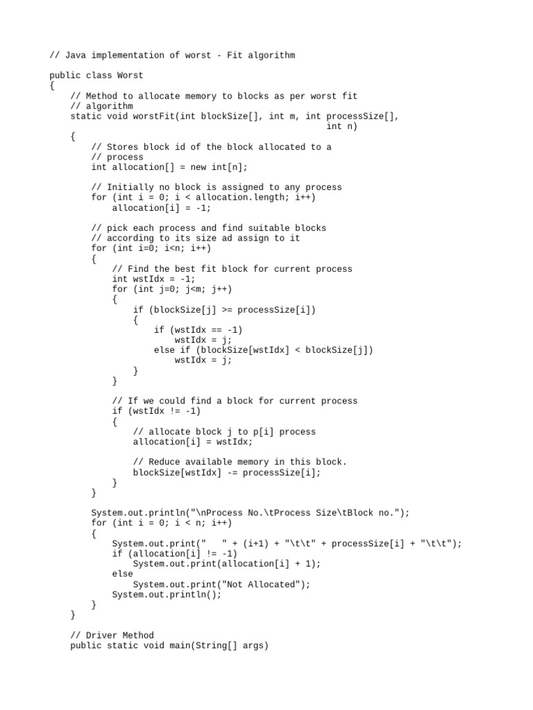 Java Worst Fit Memory Allocation | PDF | Teaching Methods & Materials