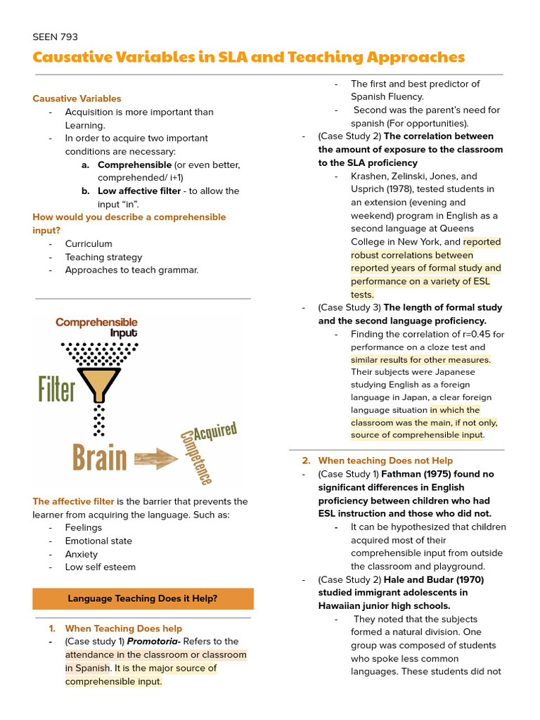 SEEN 793 Causative Variables and Teaching Approaches | PDF | Second ...