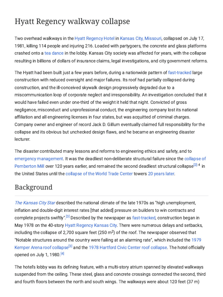 Hyatt Regency Walkway Collapse - Wikipedia | PDF