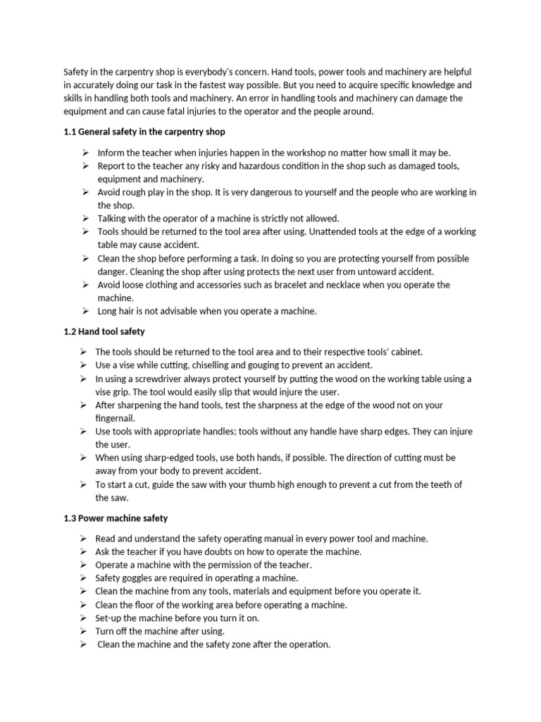 Carpentry Safety Guide for Students | PDF | Drill | Tools