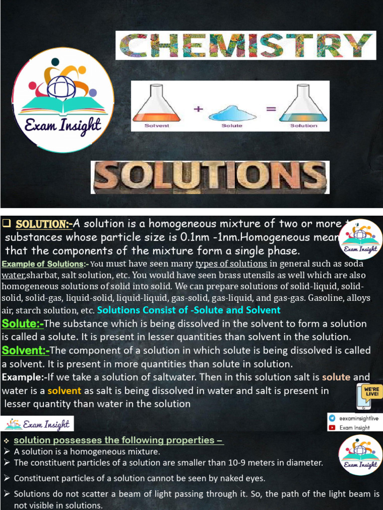 Chemistry of Solutions Explained | PDF | Osmosis | Solubility