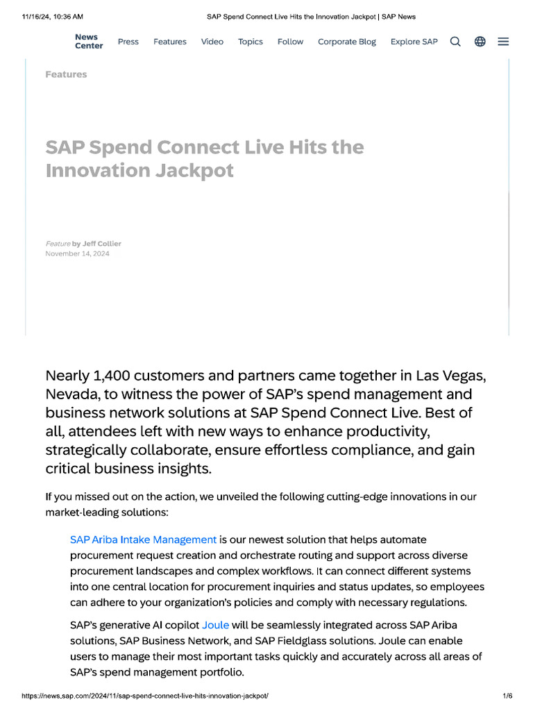 SAP Spend Connect Live Hits The Innovation Jackpot | PDF