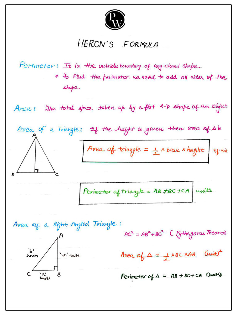 Heron's Formula - Handwritten Notes | PDF