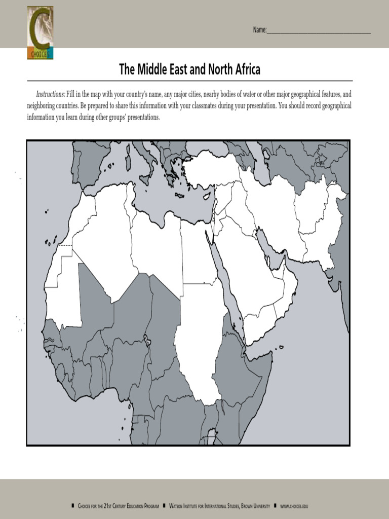 MENA Geography Mapping Activity | PDF | Middle East