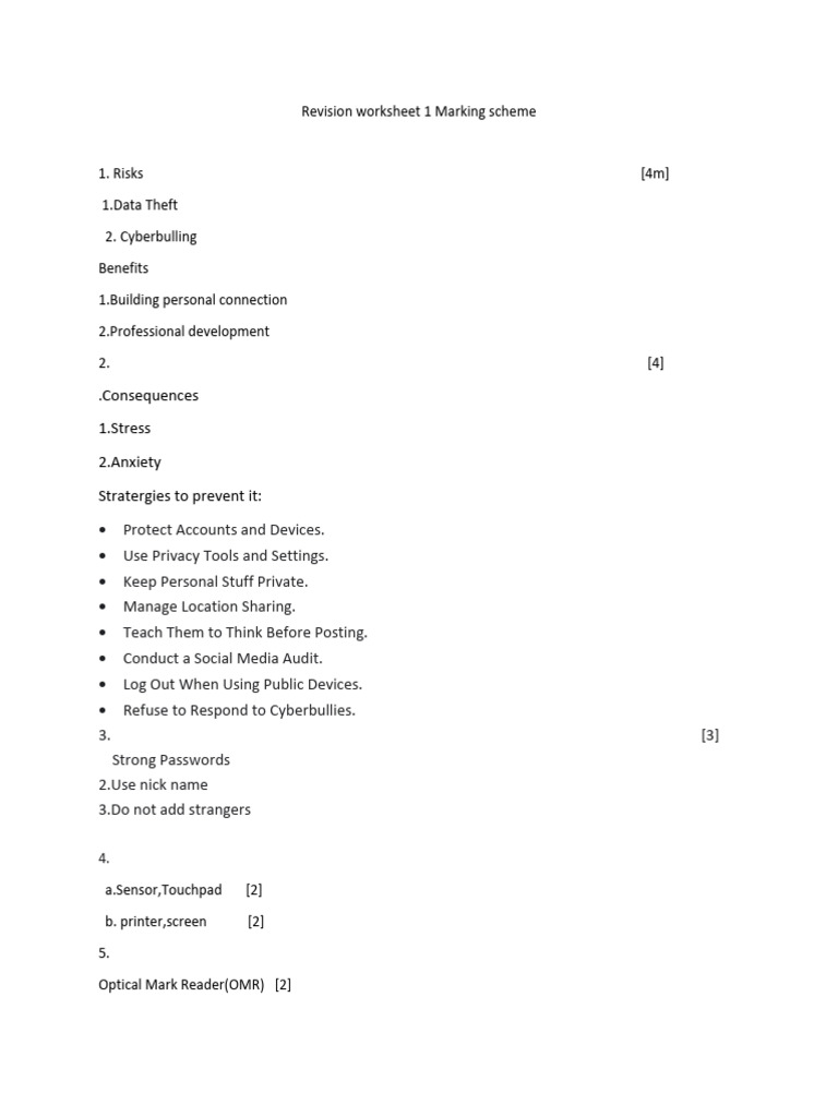 Year 7 ICT Revision Worksheet 1 Marking Scheme | PDF