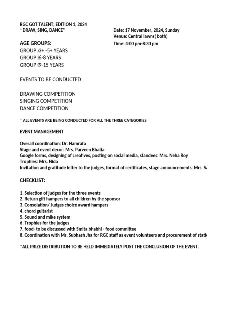 RGC Got Talent 2024: Event Details | PDF | Art