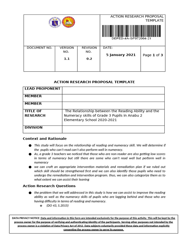 Apccs Action Research Proposal Template 1 | PDF | Privacy | Cognition
