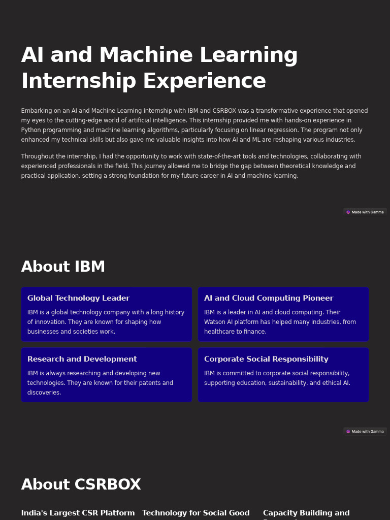 AI and Machine Learning Internship Experience | PDF | Machine Learning ...